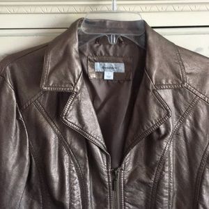 Dress Barn | Jackets & Coats | Bronze Metallic Faux Leather Jacket ...